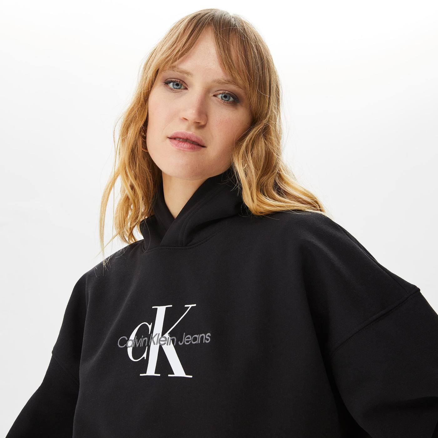 Calvin Klein Jeans Archival Monologo Hoodie Kadın Siyah Sweatshirt
